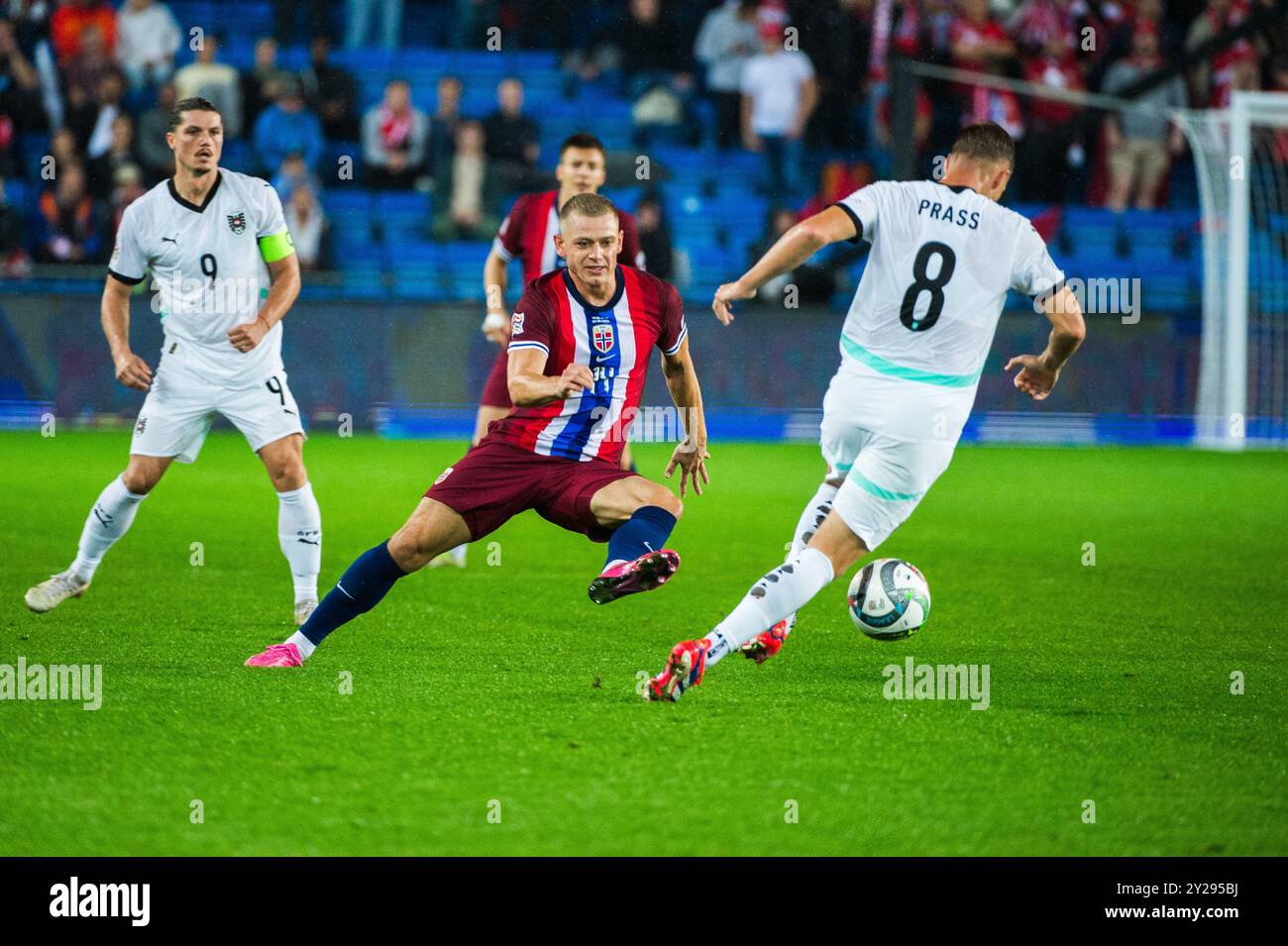 Oslo, Norway. 09th Sep, 2024. Austria Alexander Prass controls the ball ...