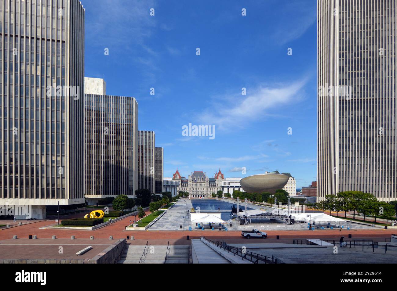 Overview of the modernist Empire State Plaza civic space and government ...