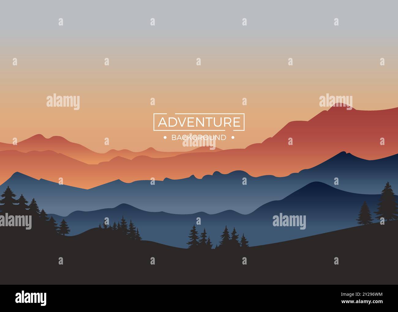 Adventure mountains sunset background with red light reflection ...