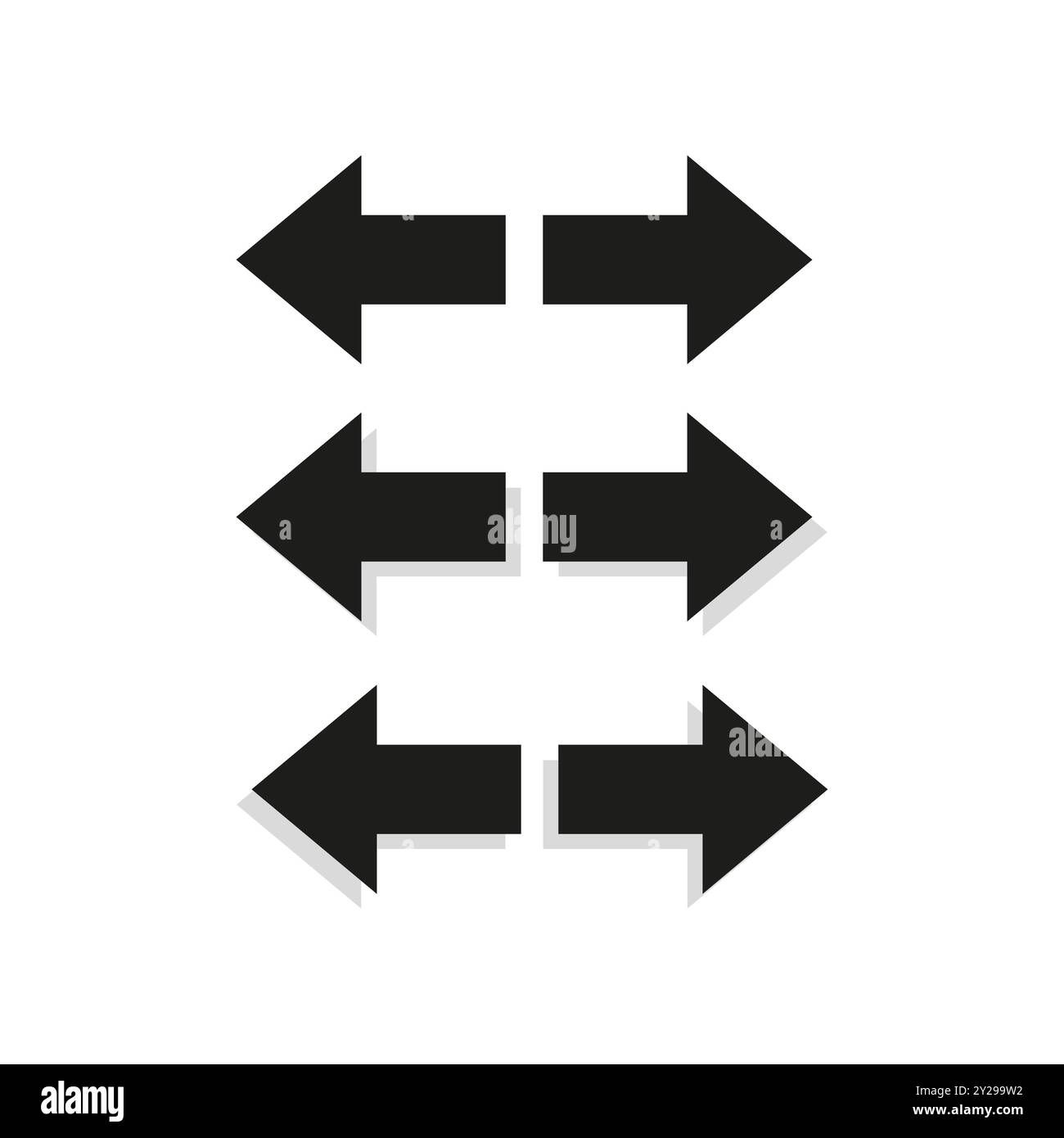 Double arrows icon. Black arrows pointing left and right. Simple vector symbol. Minimalist flat ...