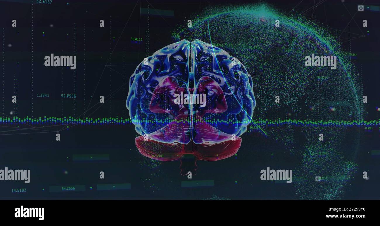 Image of human brain and digital data processing over globe Stock Photo ...
