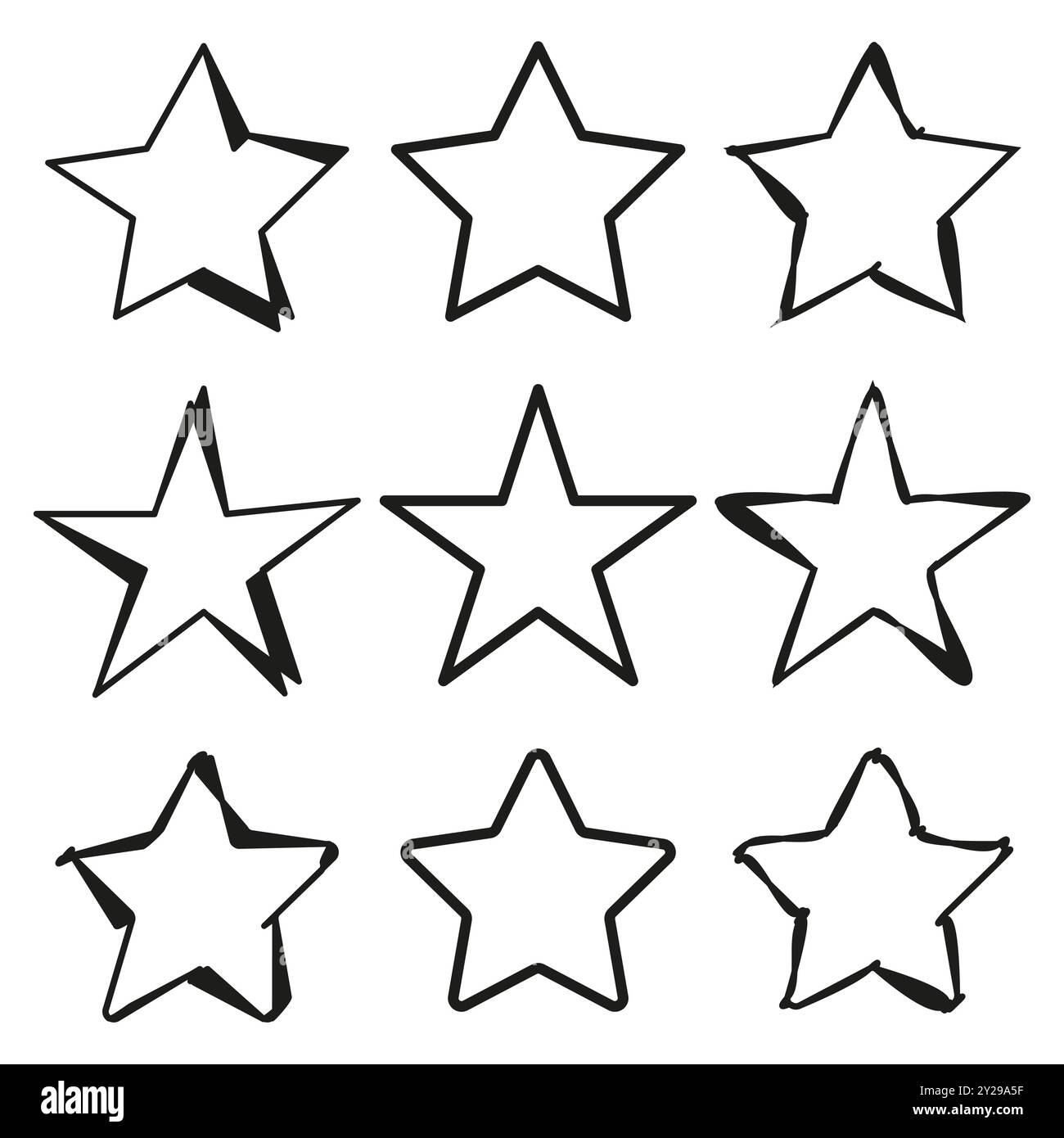 Hand drawn star icons. Rough sketched star symbols. Bold vector shapes ...