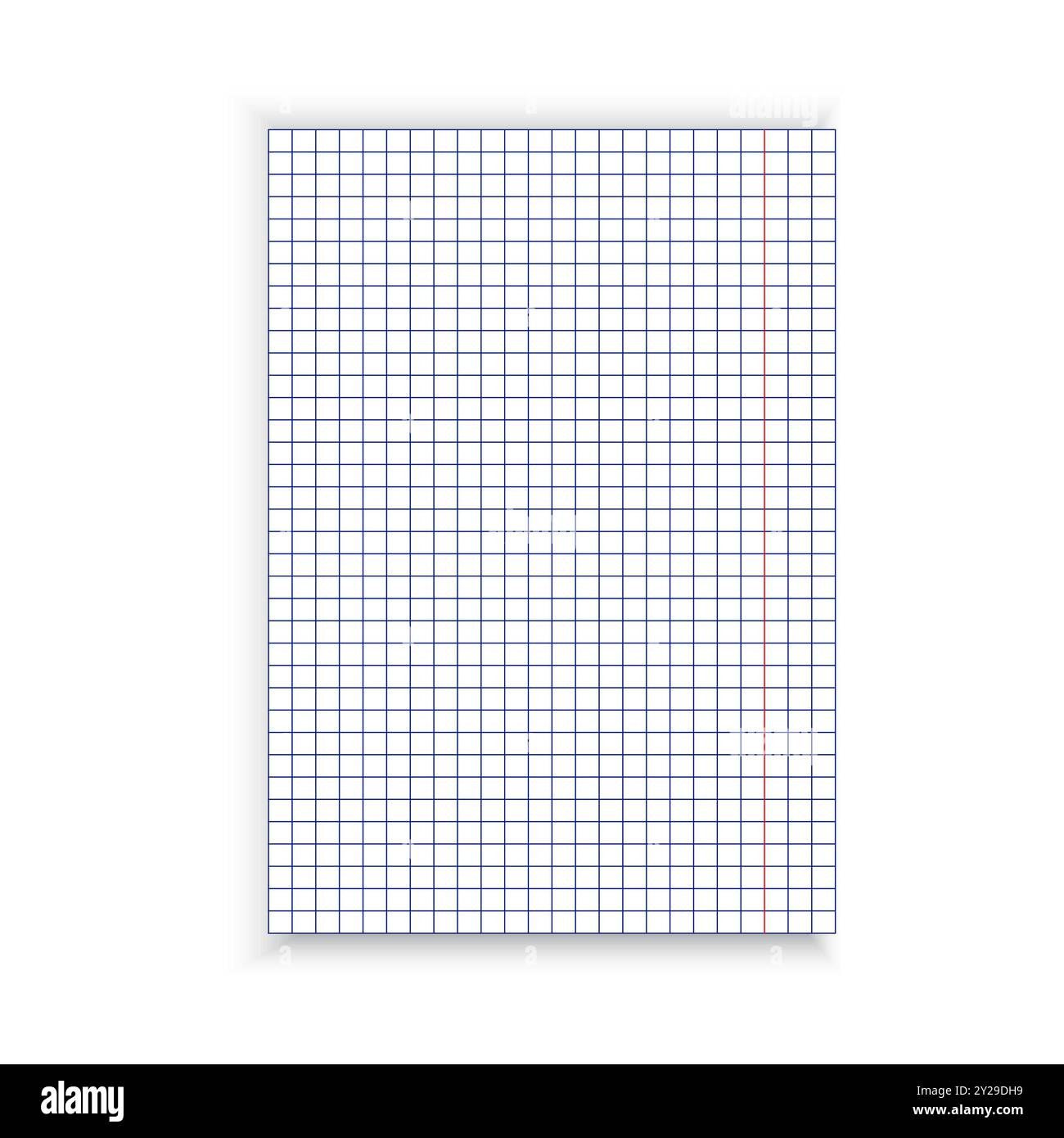 Grid paper sheet. Blue grid pattern. Red margin line. Vector ...