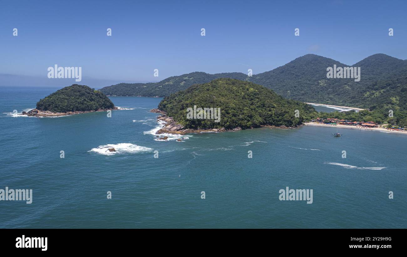 Aerial view to wonderful Green Coast shoreline with islands, bays and ...