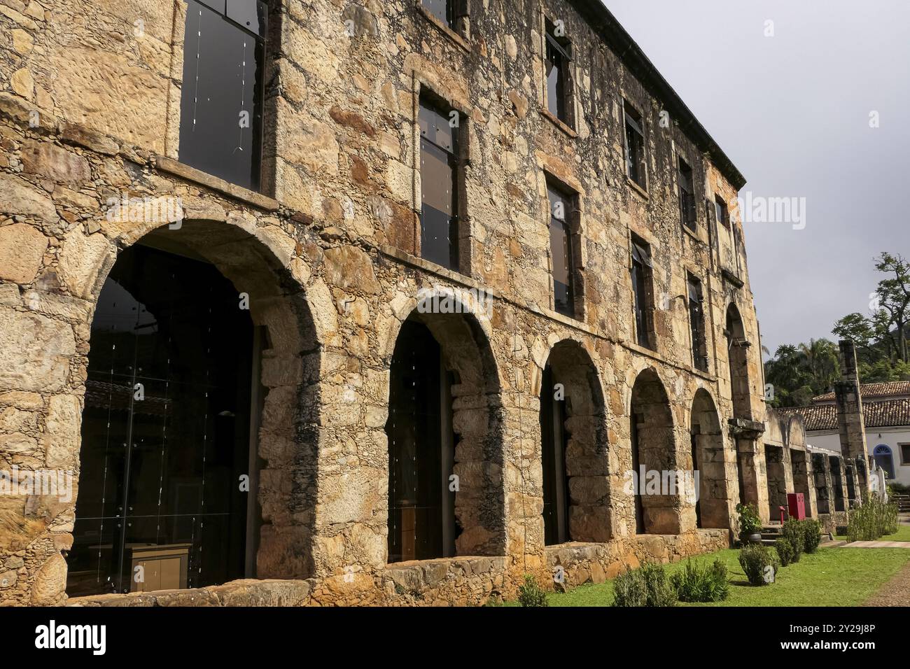 View to historic restored museum of Sanctuary Caraca with arches and ...