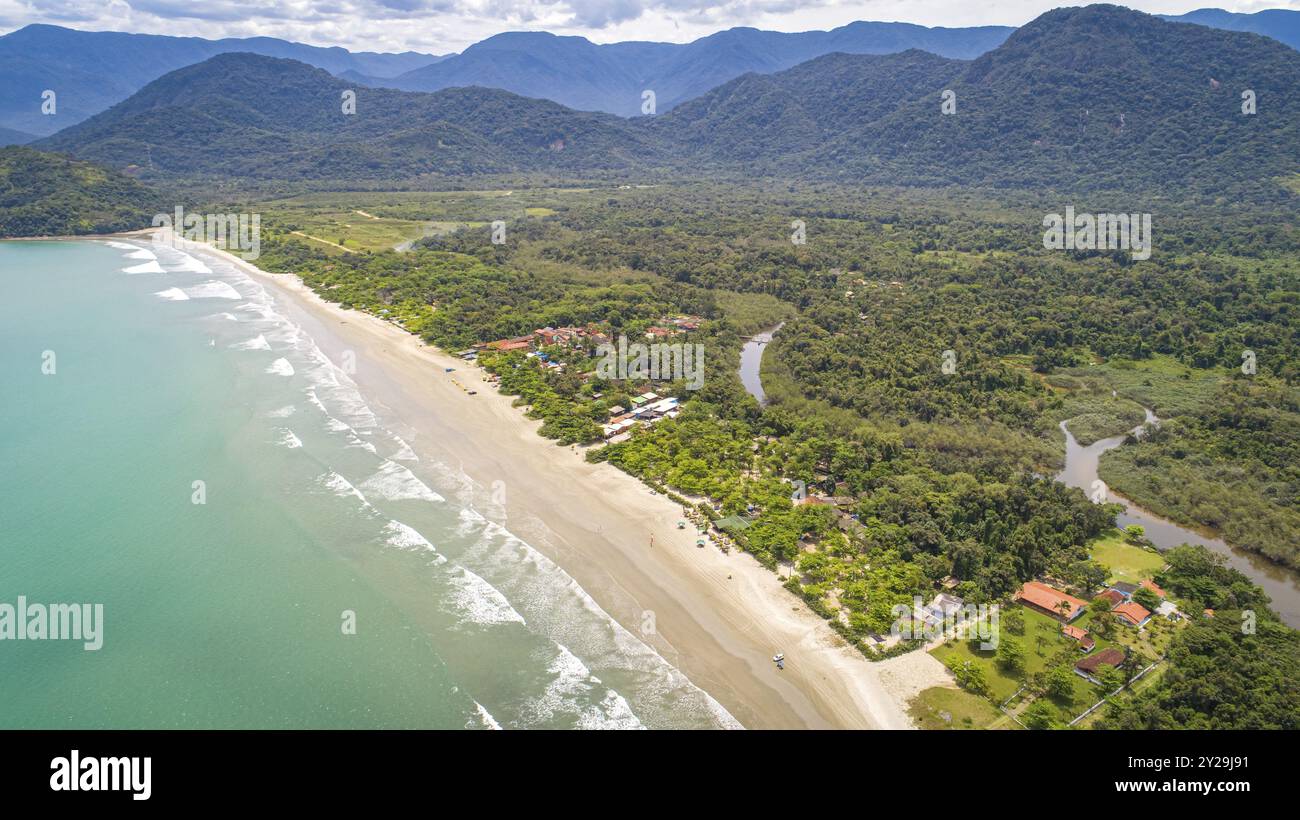 Aerial view of Green Coast shoreline with turquoise water, beach ...
