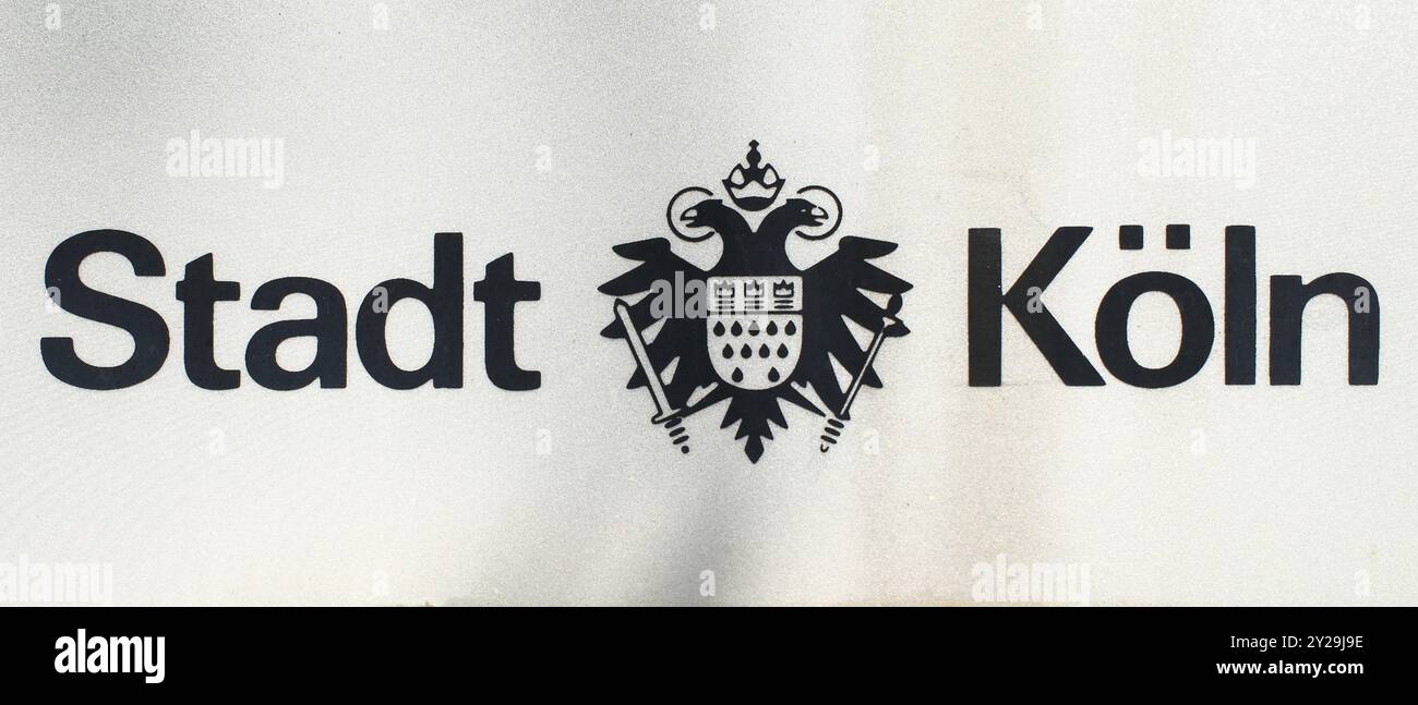 City of Cologne lettering with city coat of arms, black and white ...