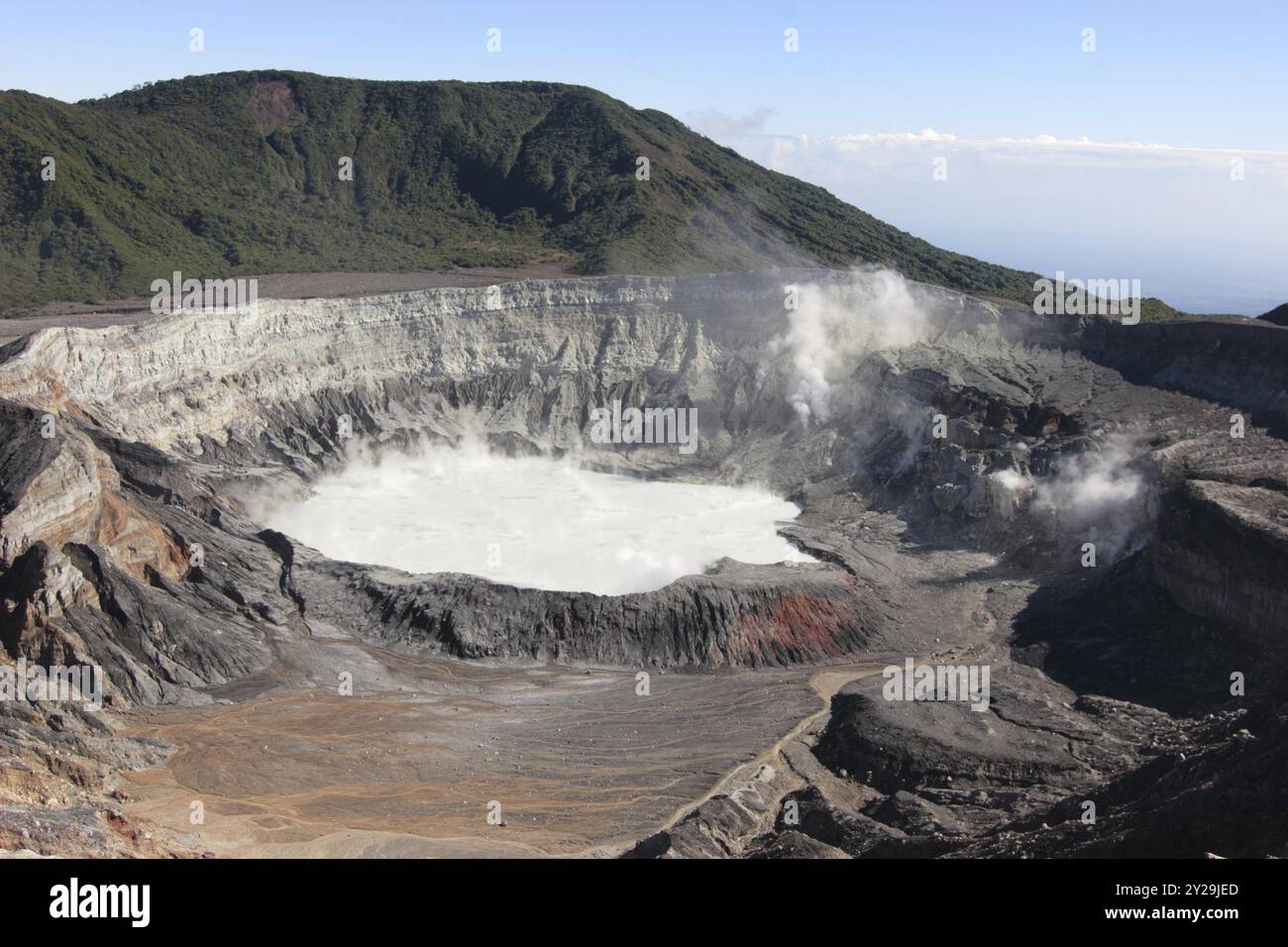 View into smoking Volcano Crater Poas just a week before erupting Stock ...