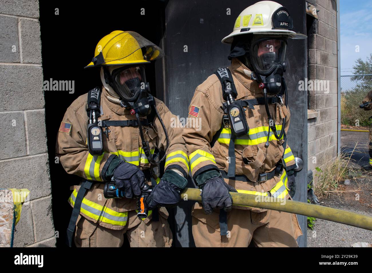 Airmen from the 419th Civil Engineering Squadron Fire Flight conduct ...