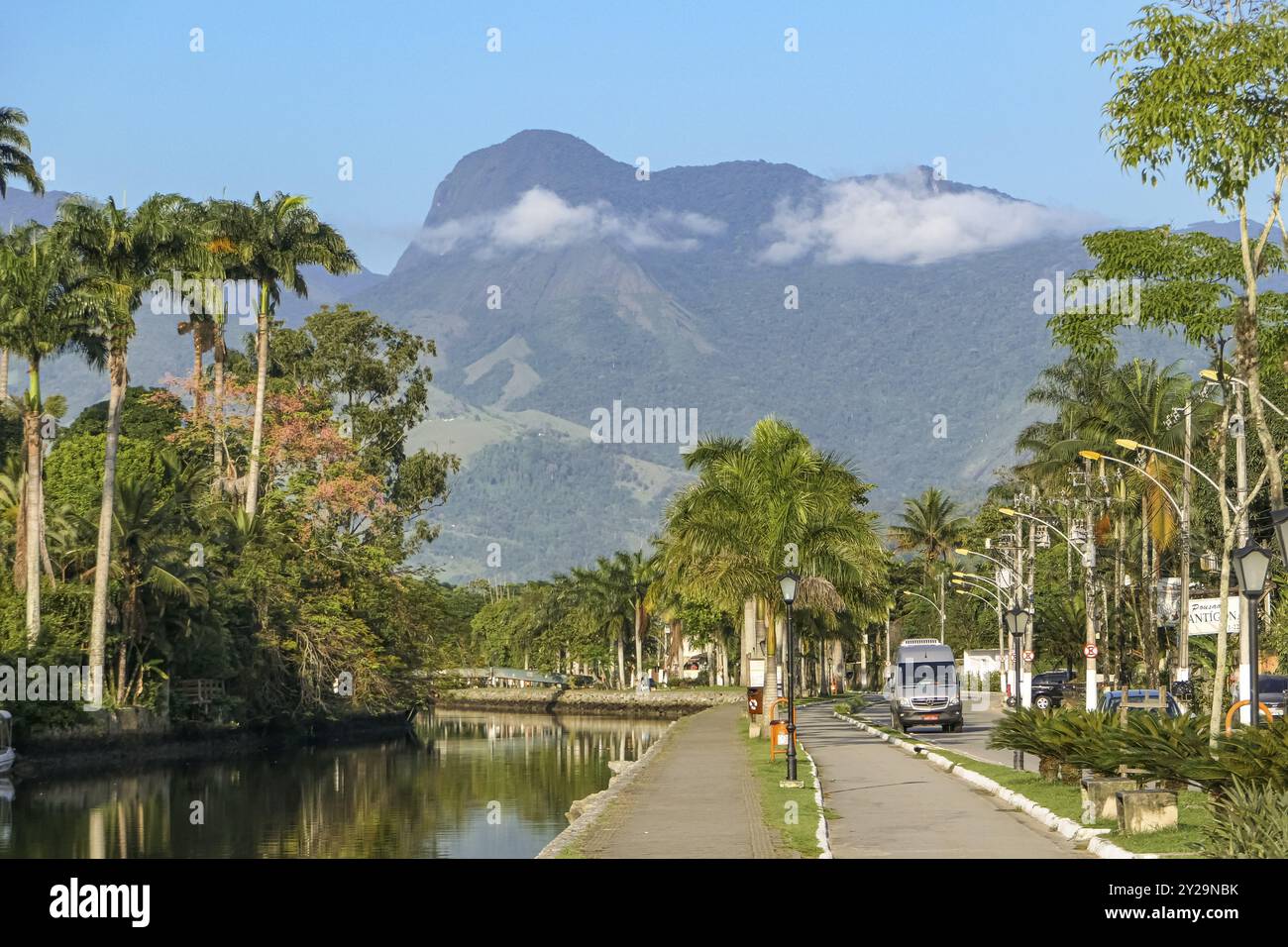 View from promenade with trees of river Pereque-Acu to the majestic ...
