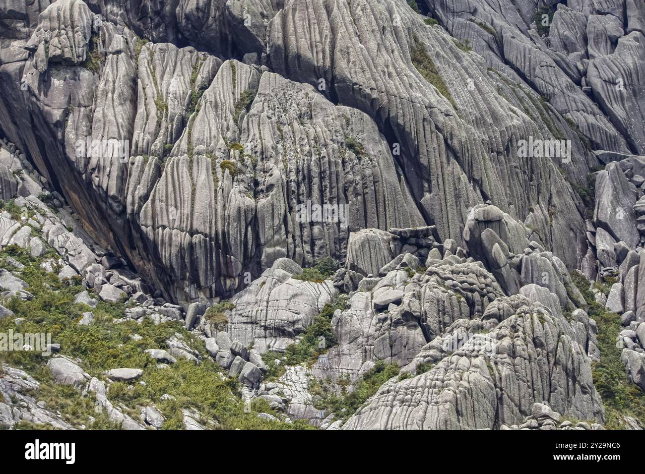 Close-up of rugged granite rock wall in the Serra da Mantiqueira ...