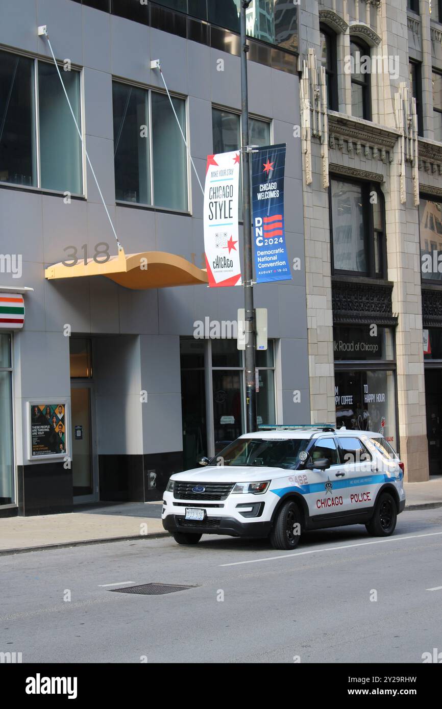 Chicago Police SUV on a street parked below Democratic National ...