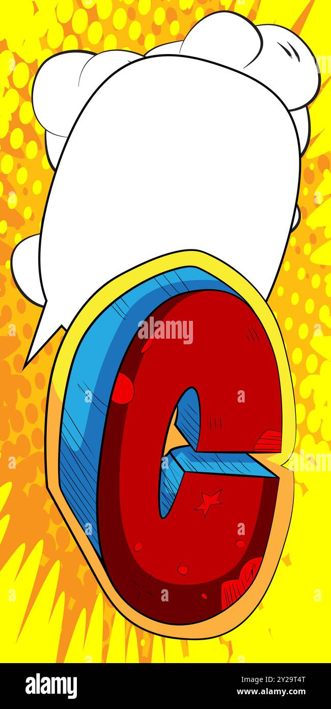 Cartoon Letter C with blank speech bubble, comic book education ...