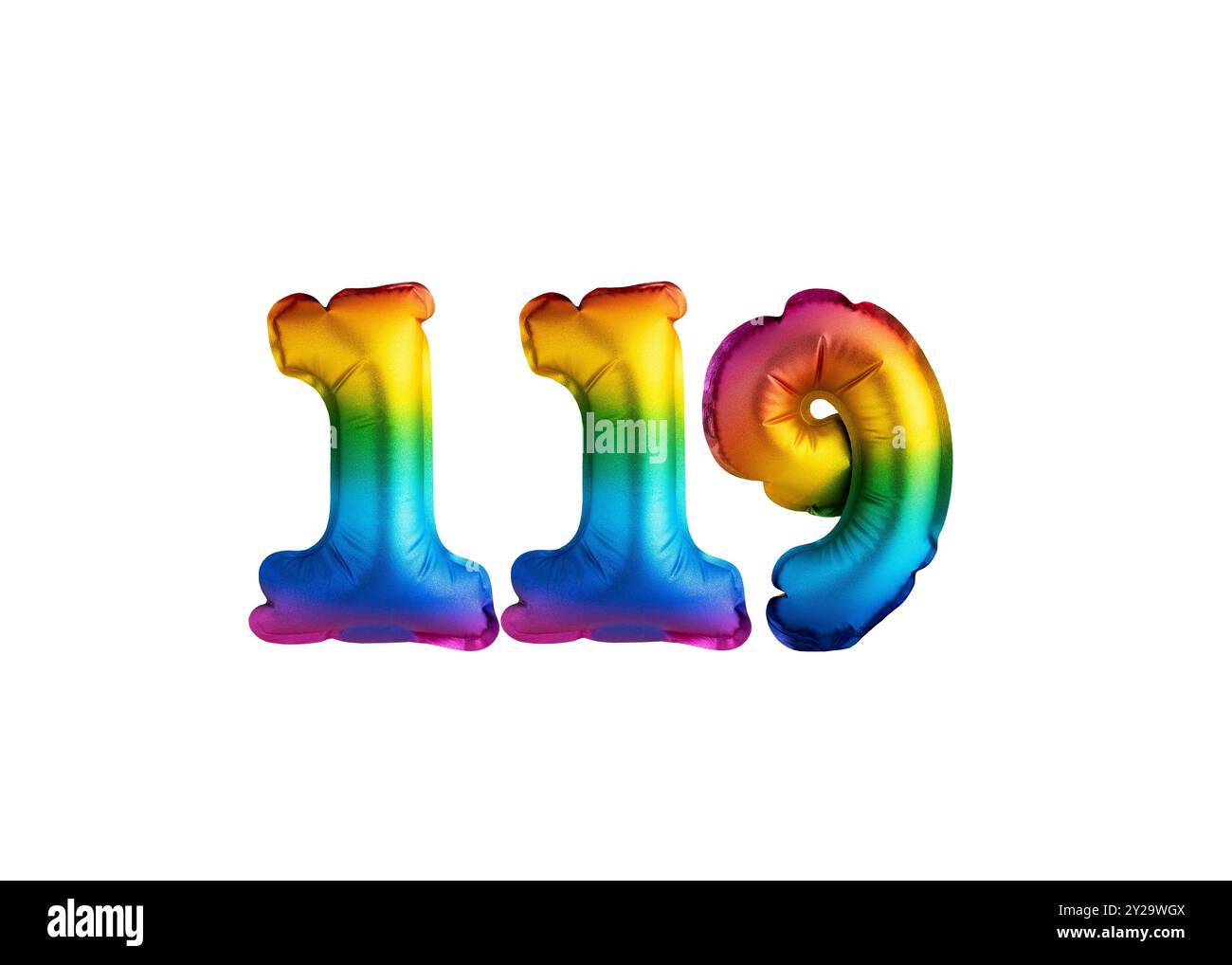 Multicolored balloon for number 119 celebration. Happy birthday on ...