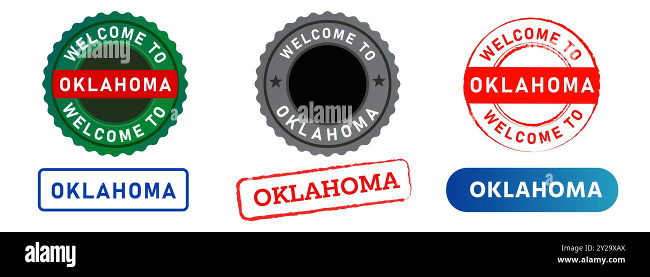 Welcome to Oklahoma greeting message arrival tourist destination stamp ...