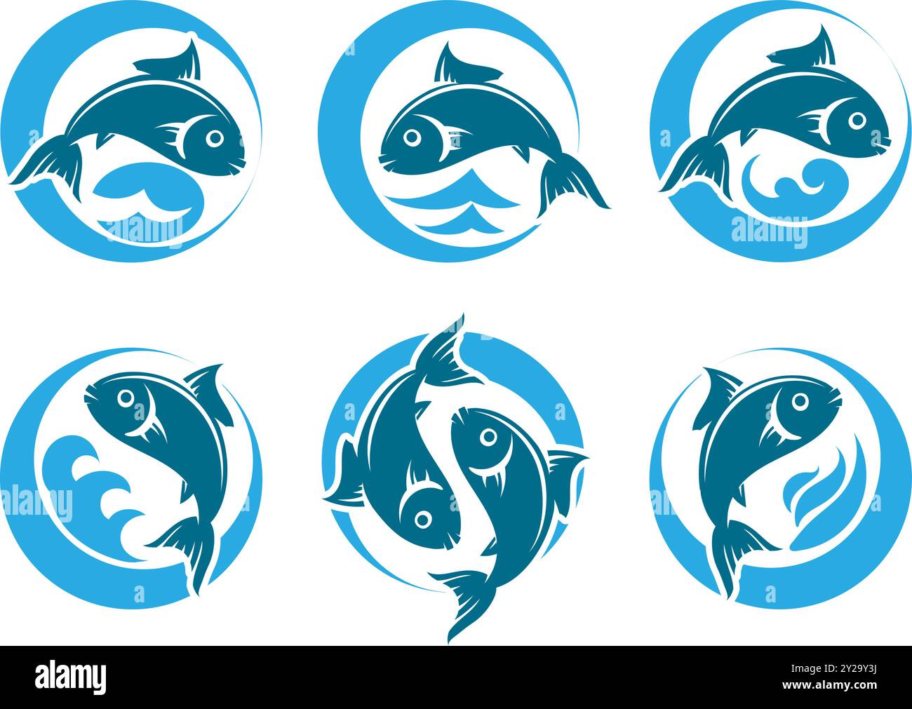 Fish icon with waves set Stock Vector Image & Art - Alamy