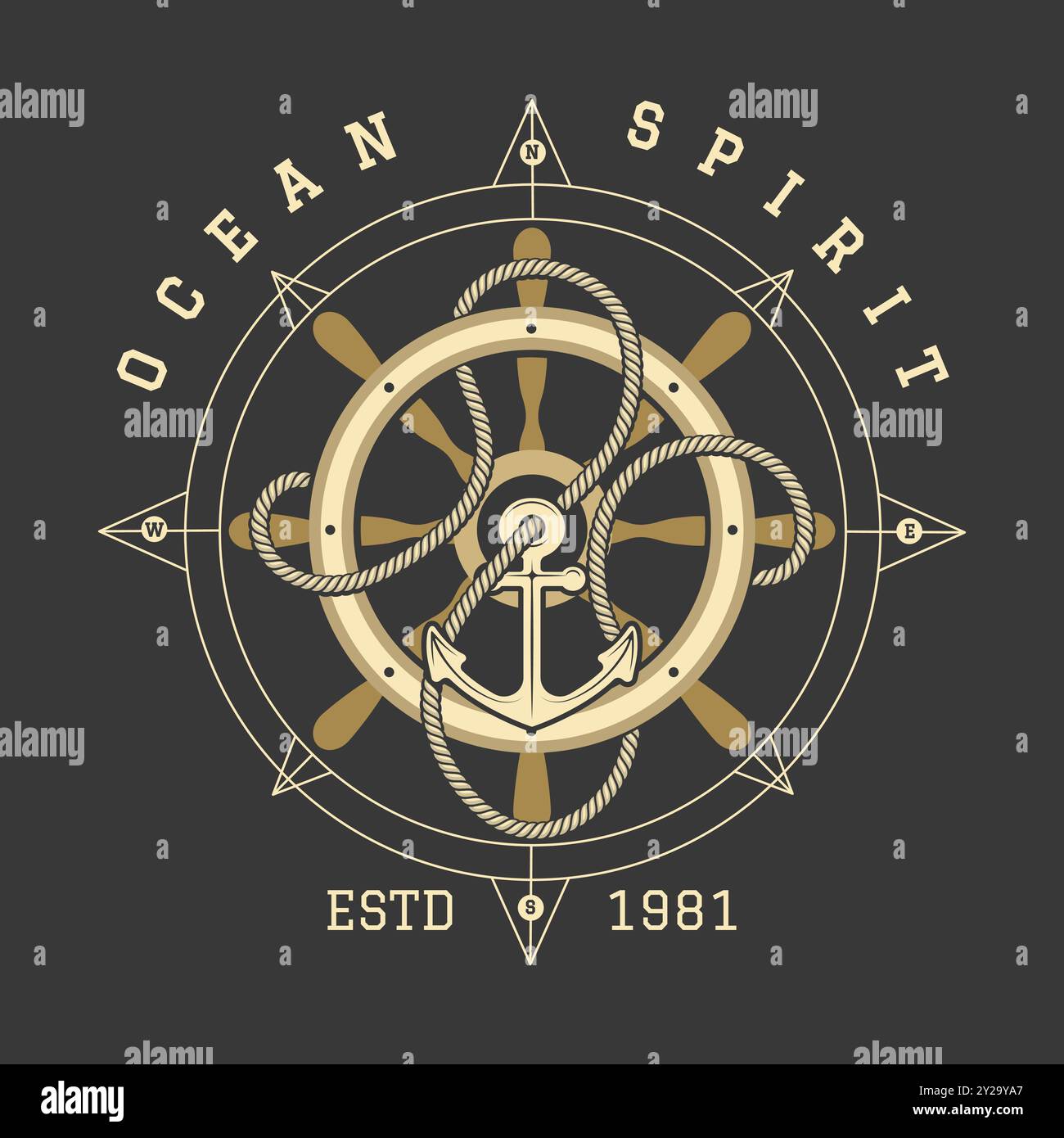 Ocean spirit ship wheel and anchor emblem Stock Vector Image & Art - Alamy