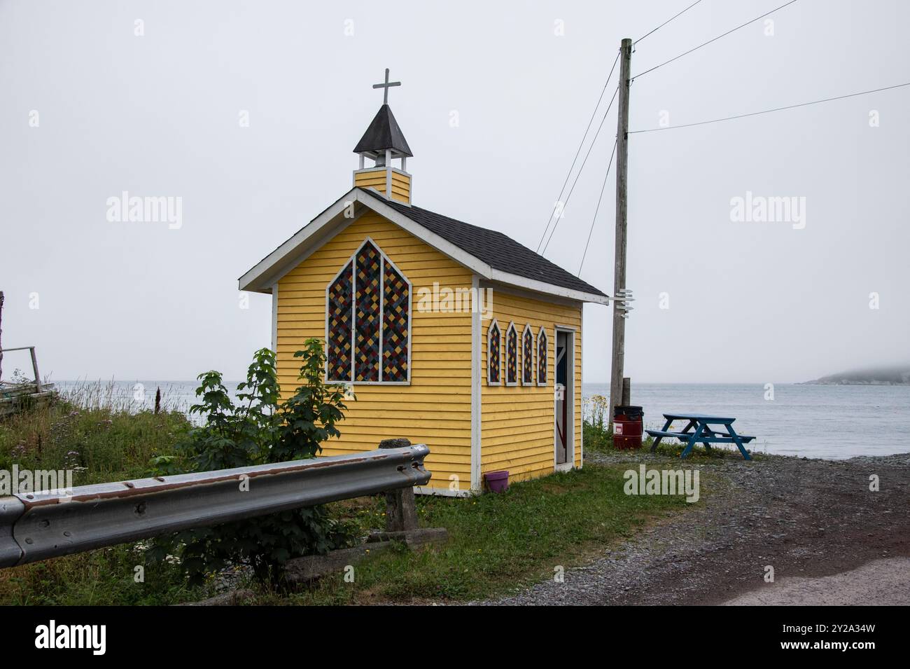 Shed resembling a church on the beach in Cavendish, Newfoundland ...