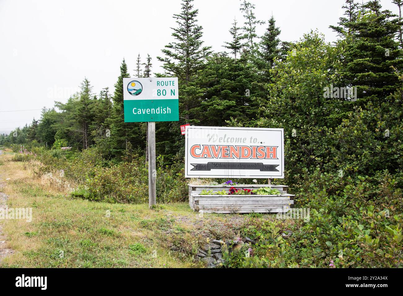 Route 80 N and welcome signs in Cavendish, Newfoundland & Labrador ...