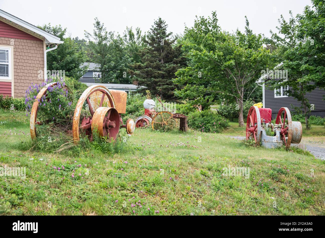 Display of old machinery parts on NL 80 in Whiteway, Newfoundland ...