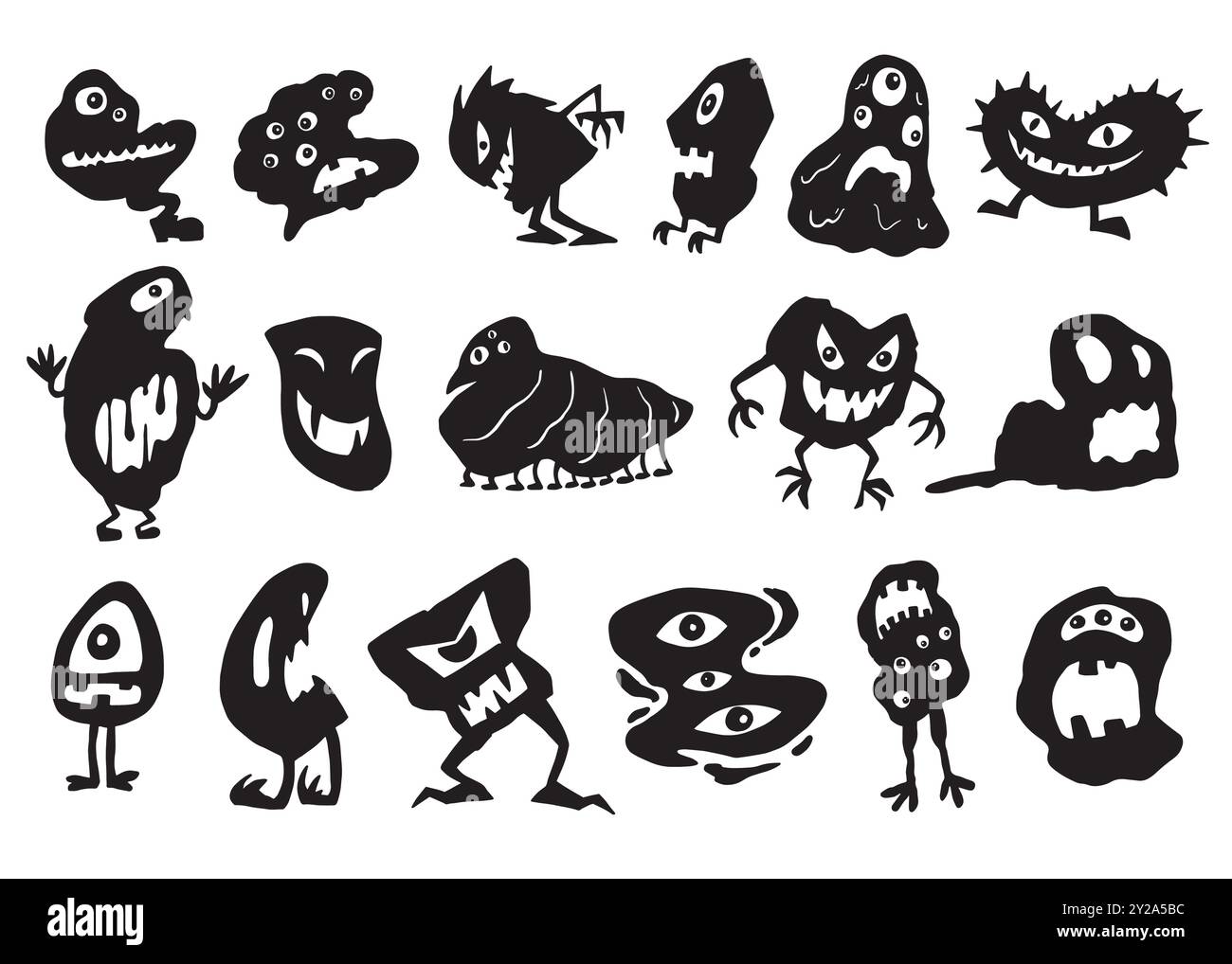 Set of monsters silhouette collection. Vector illustration on white ...