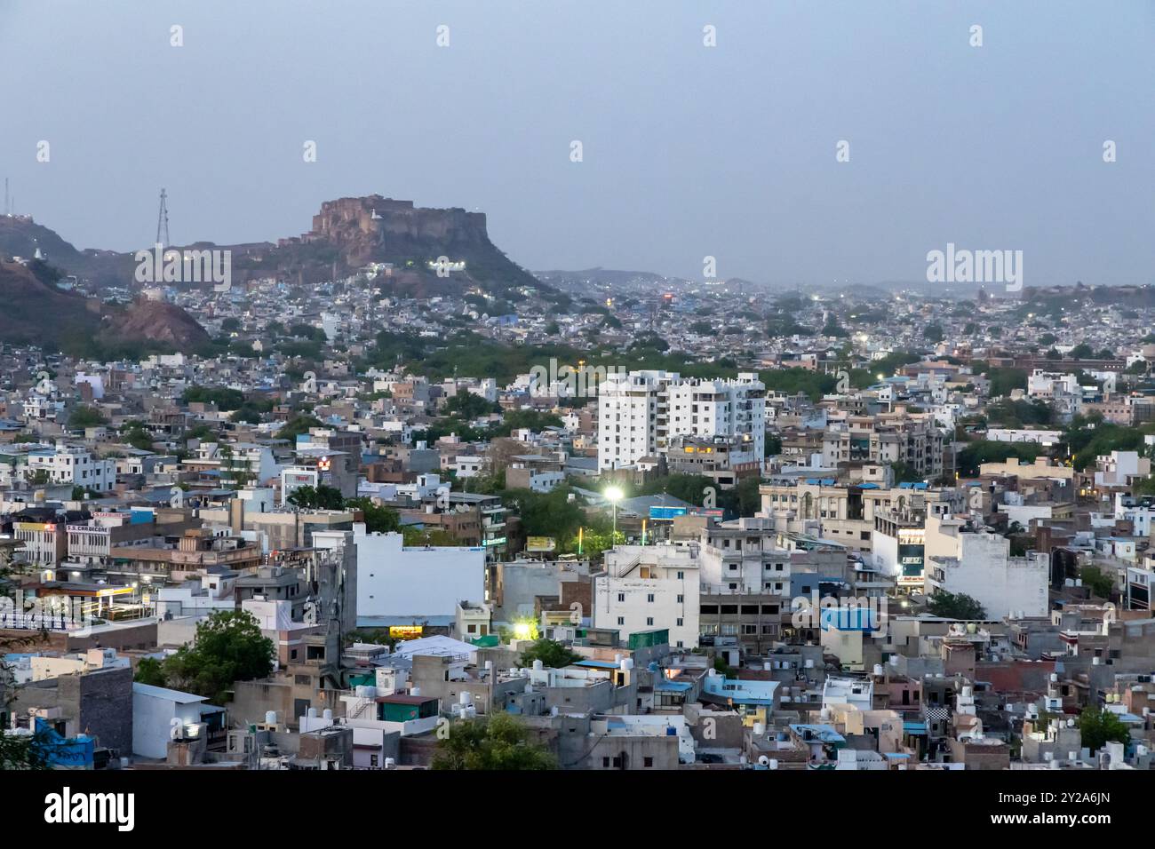 Crowded City view with concrete dense houses and historical fort from ...