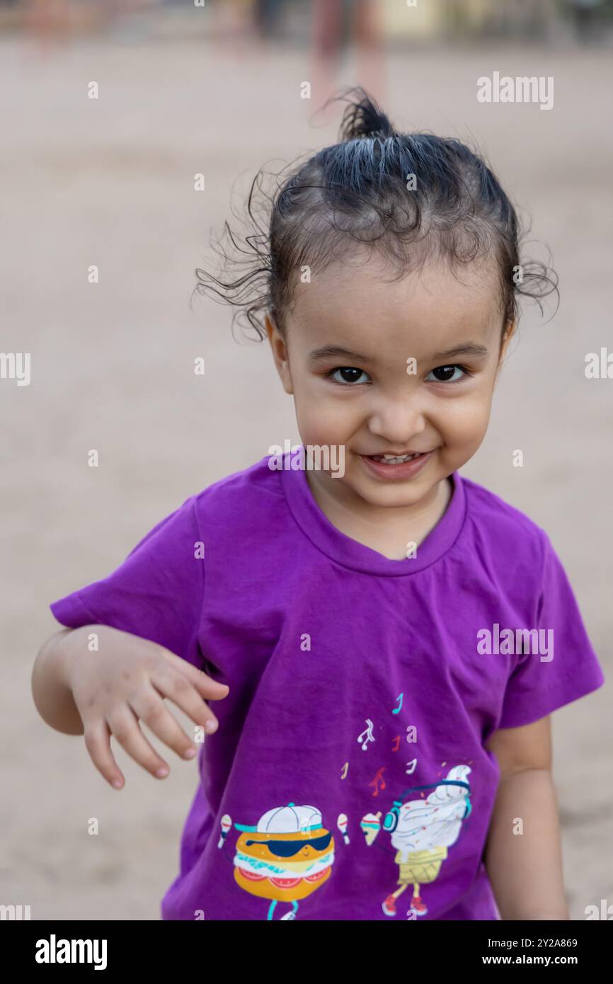 Indian cute Child smiling facial expression at outdoor park in Evening ...