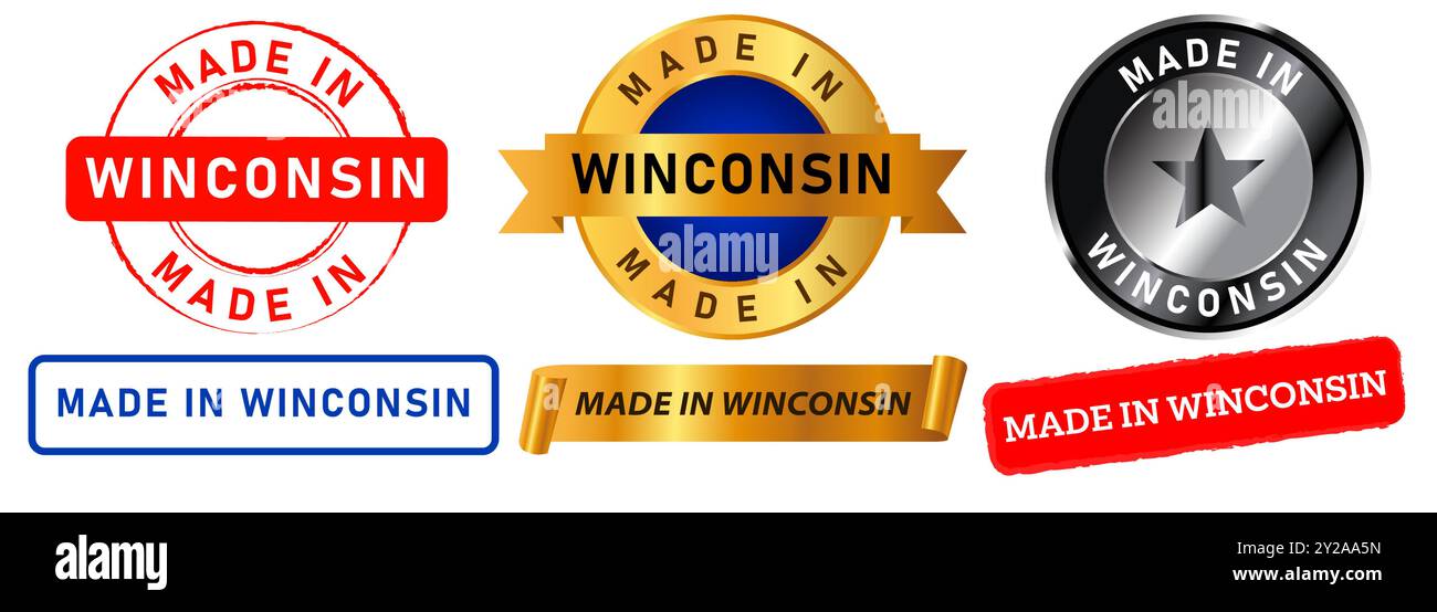 Made in Wisconsin country USA state manufacturing stamp design sticker ...