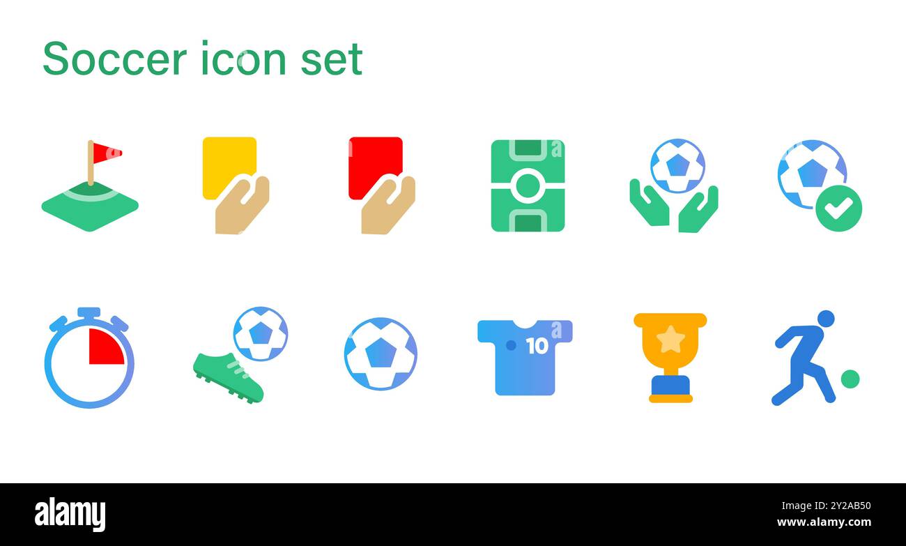 Soccer icon set collection of football red yellow card field match goal ...