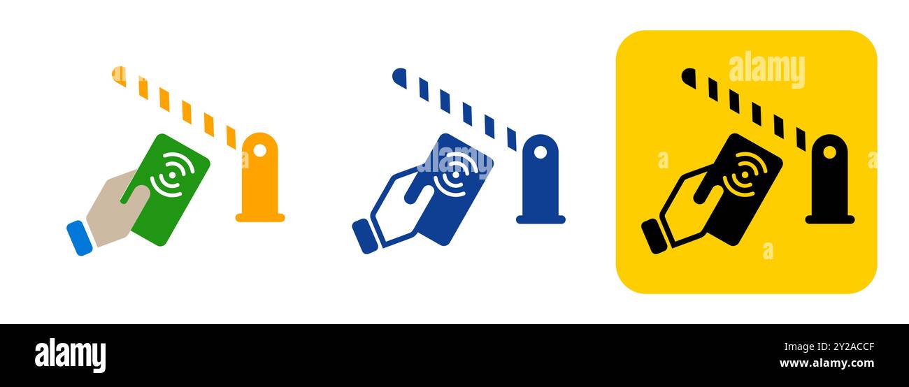 Wireless card NFC RFID access to open parking gate icon set symbol ...