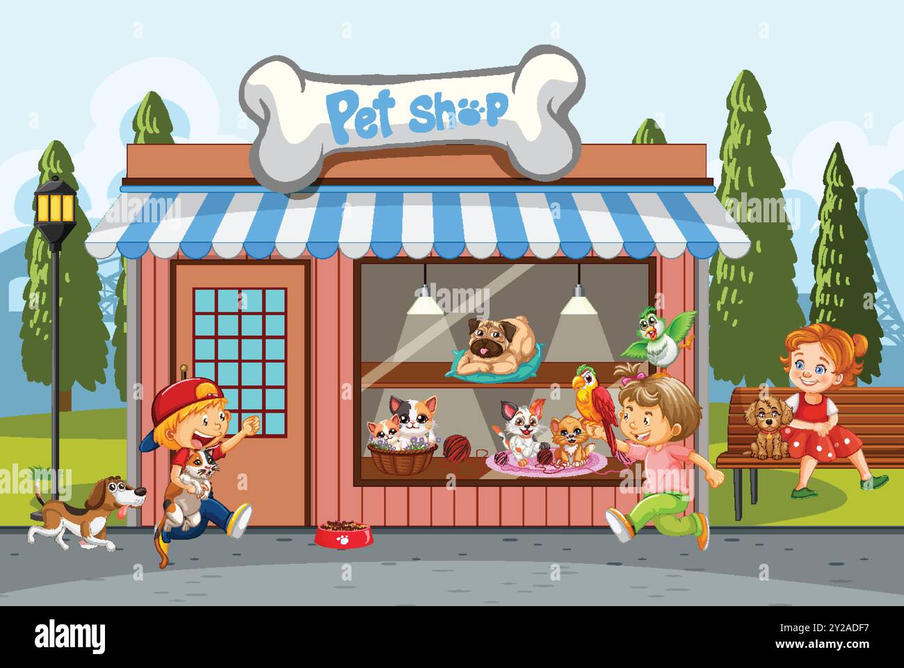 Kids playing outside a pet shop Stock Vector Image & Art - Alamy