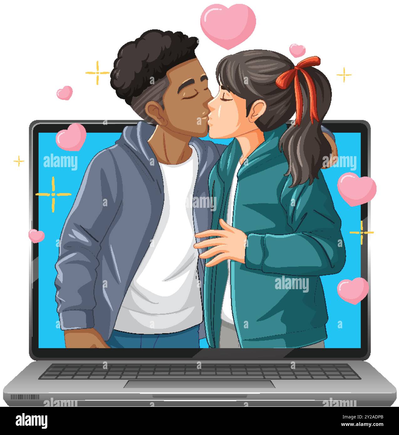 Couple kissing through a laptop screen Stock Vector Image & Art - Alamy