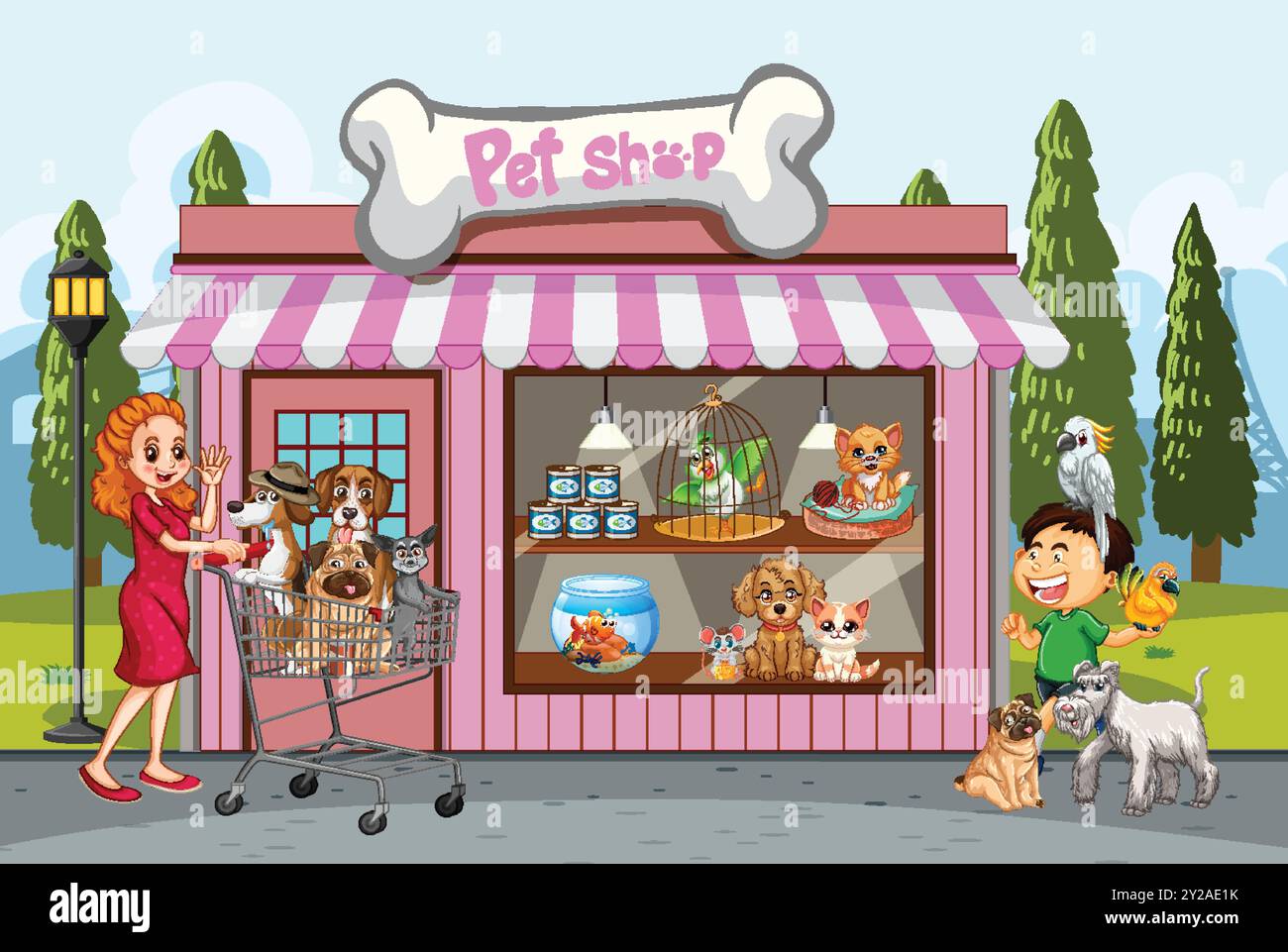 Pet shop with animals and happy customers Stock Vector Image & Art - Alamy
