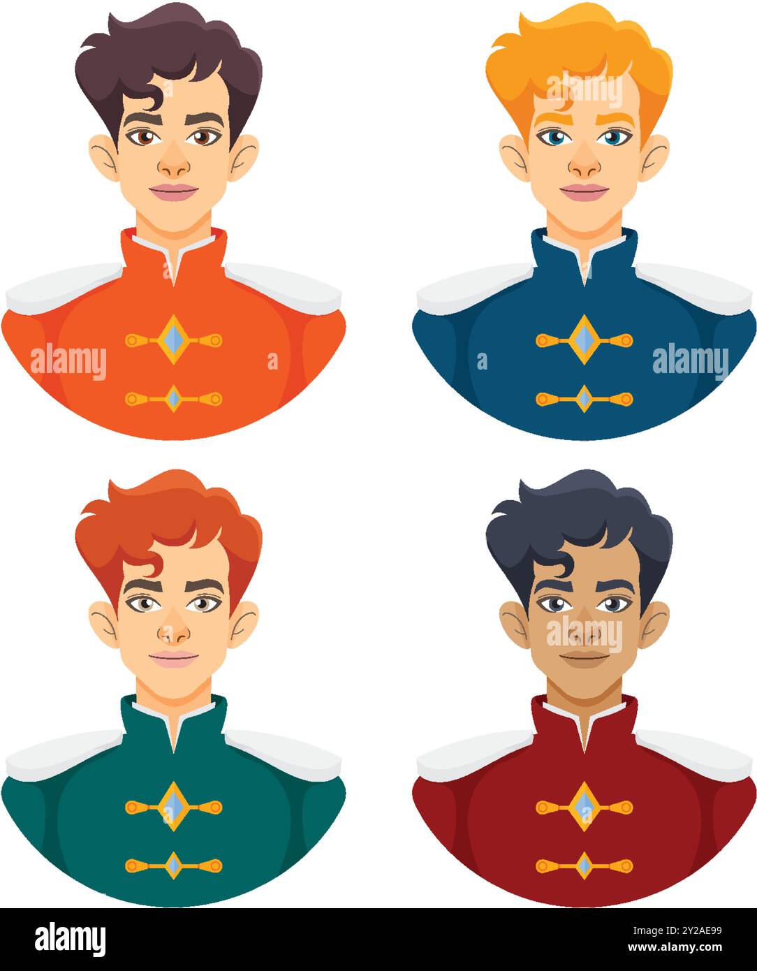Illustration of four princes in different colored uniforms Stock Vector ...