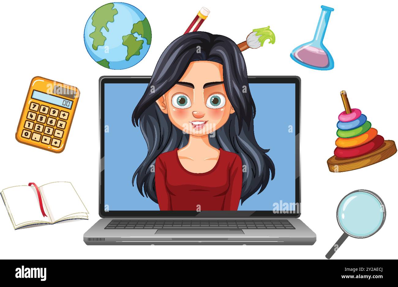 Illustration of online learning with educational tools Stock Vector ...