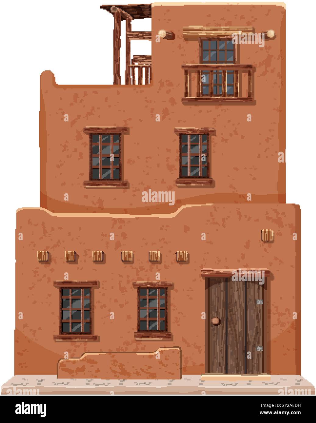 Two-story adobe house with wooden accents Stock Vector Image & Art - Alamy