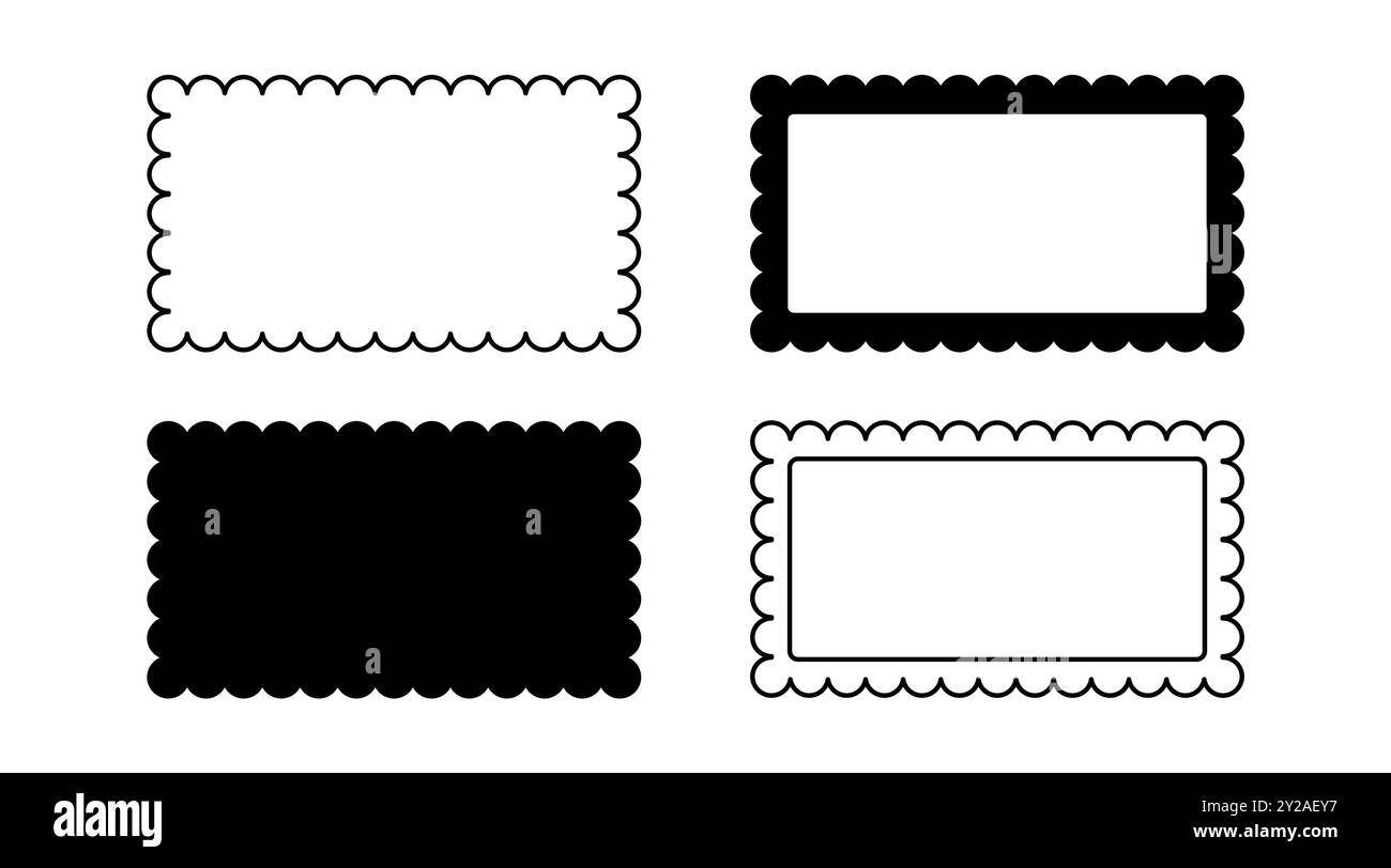 Border Frame Scallop Edge Rectangle Vector Shape Wave Scallop Squiggle Cute Simple Rectangle