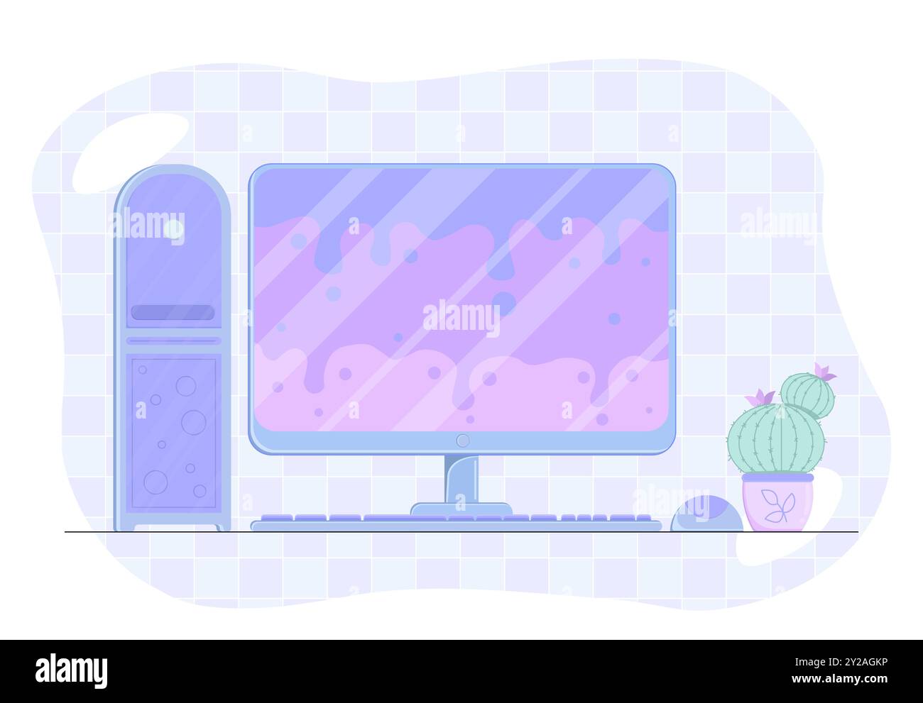 Bright computer concept. Display with blue and violet abstract spots at ...