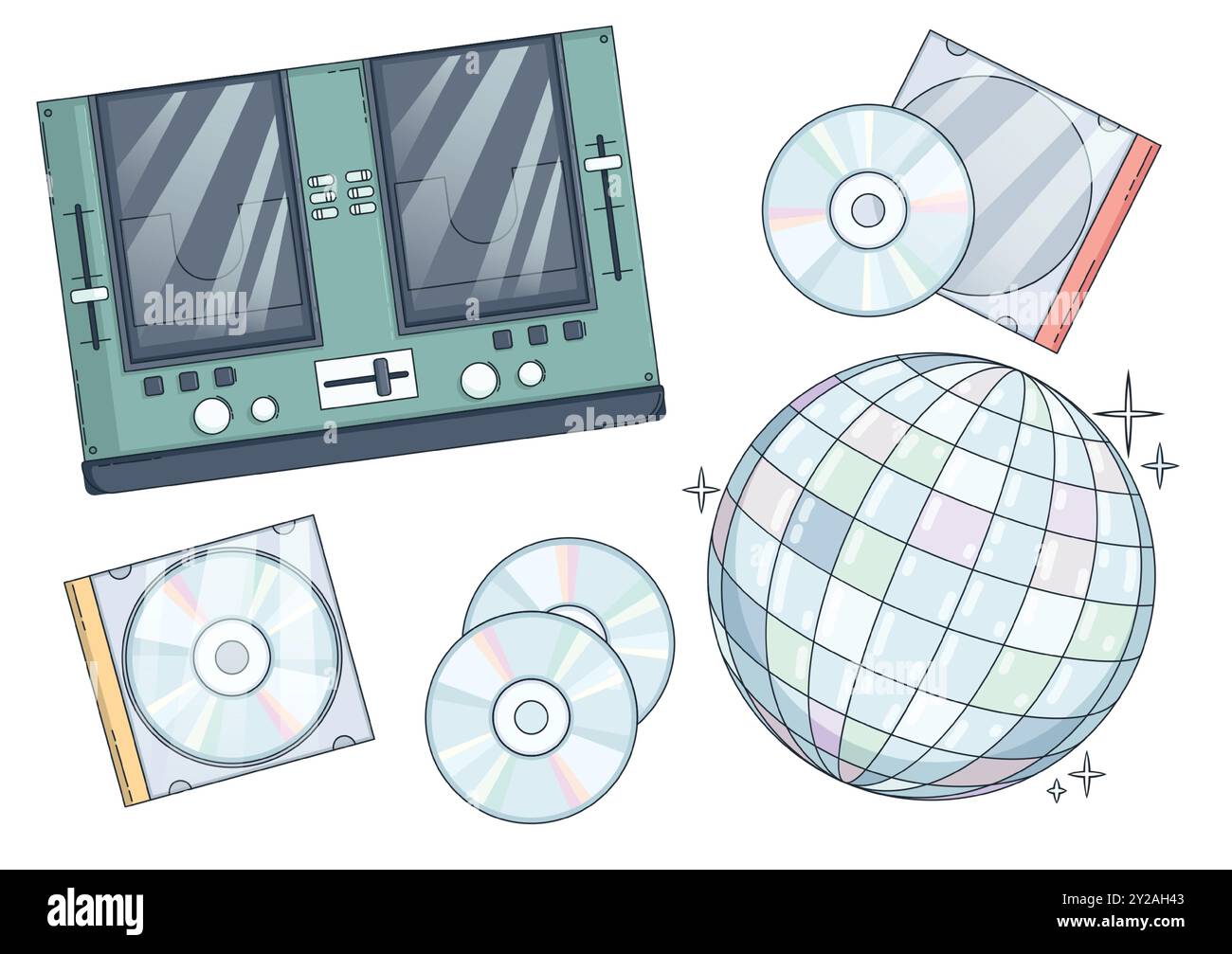 Retro music party element with disco ball icon. Pop style record vector ...