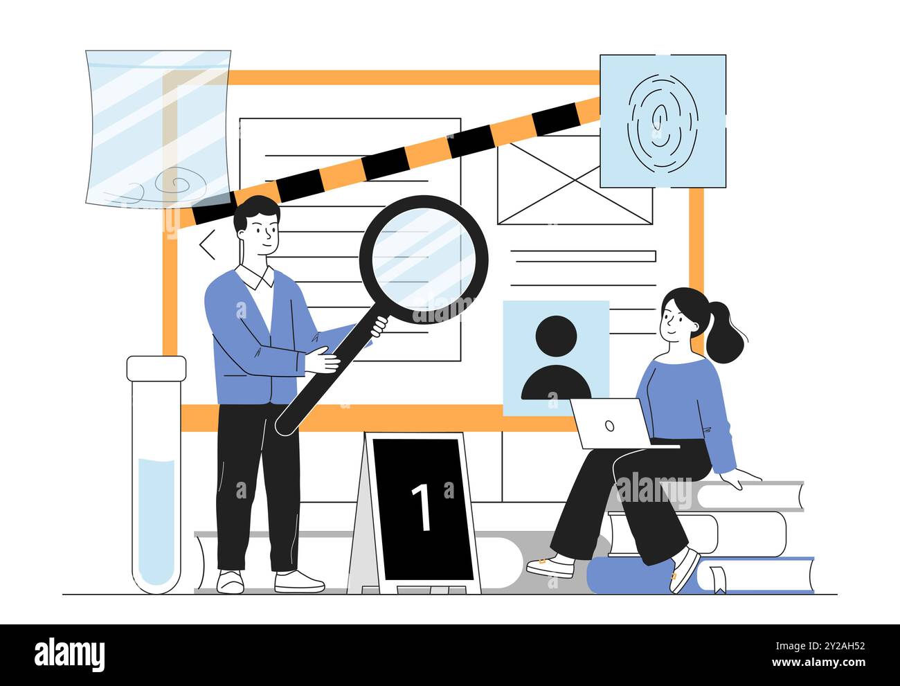 Detectives with evidences. Woman and man with magnifying glass ...