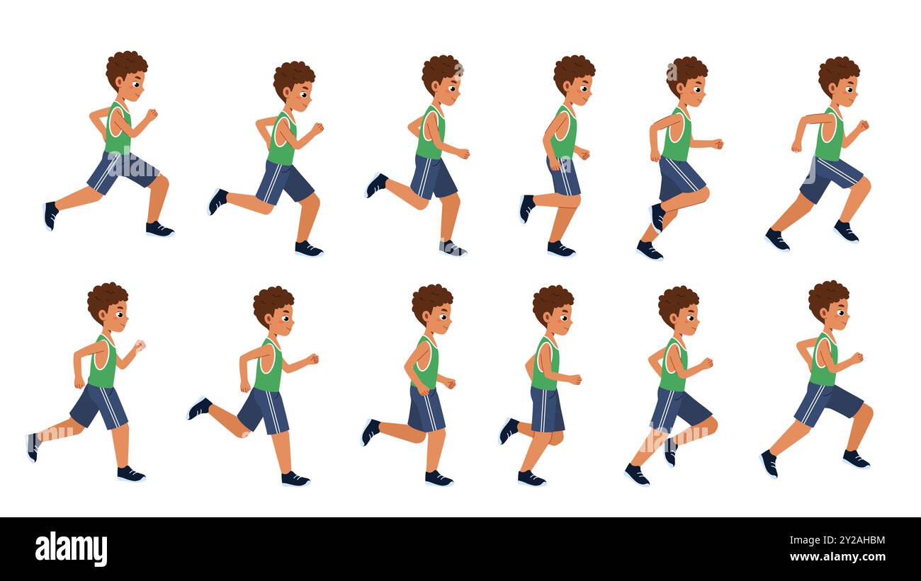 Man running cycle set. Fitness guy in sportive uniform. Pack of ...