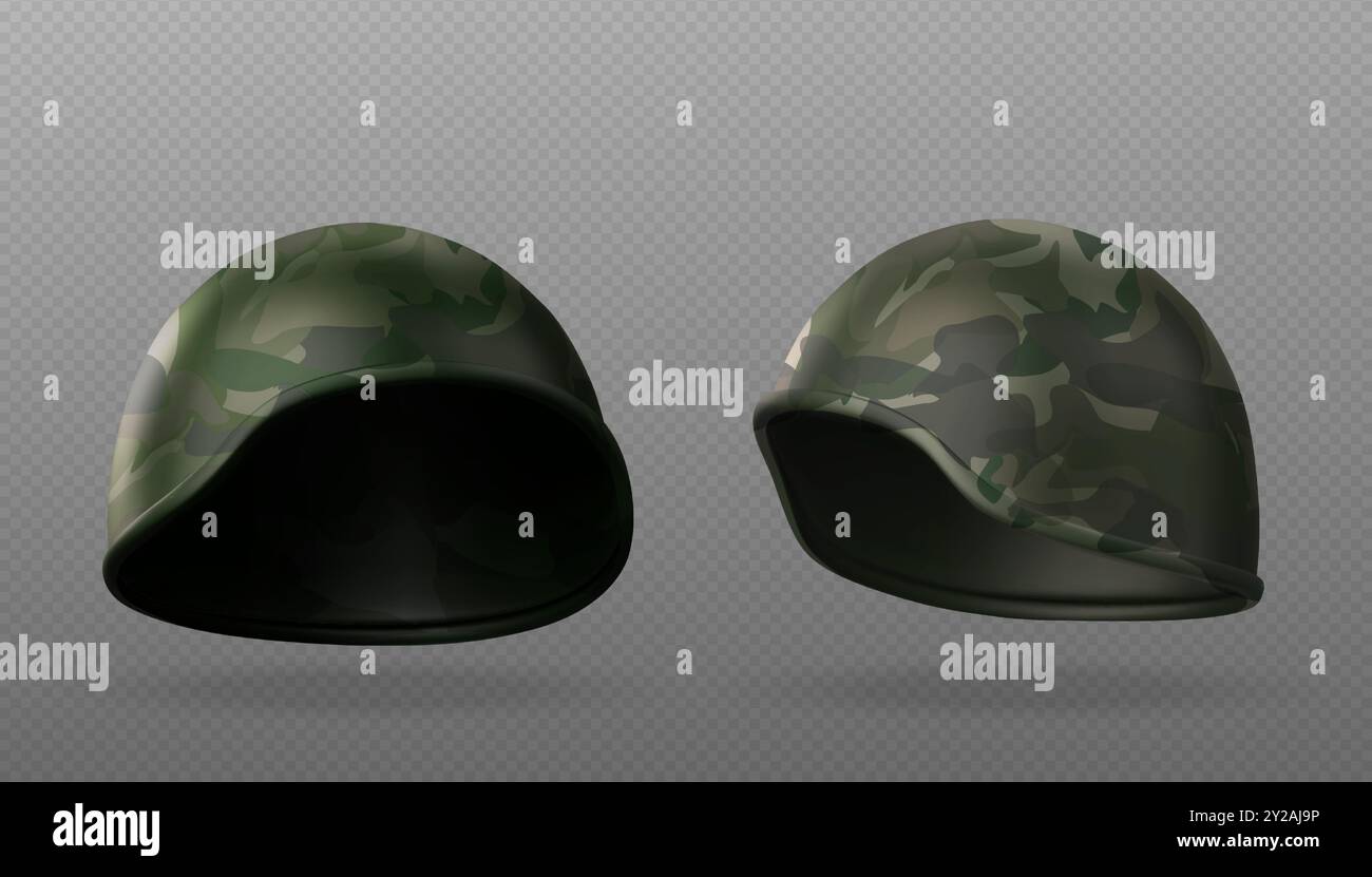 Realistic military helmet with green khaki camouflage pattern. 3d ...