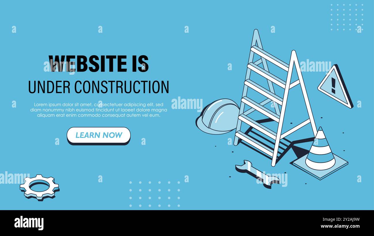 Isometric website under construction poster. Maintenance and bug fixes ...