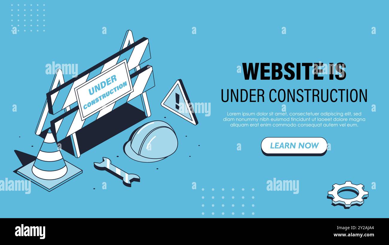 Isometric website under construction poster. Maintenance and bug fixes ...