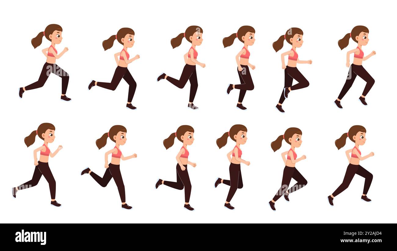 Woman running cycle set. Fitness girl in sportive uniform. Pack of ...