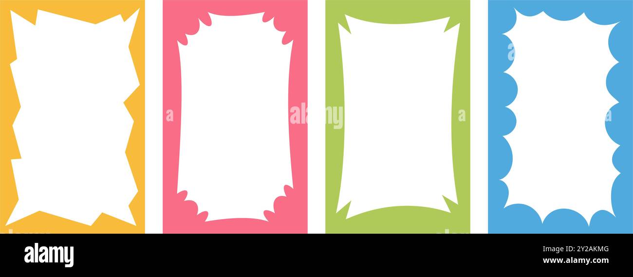 Wavy border frame. Scalloped rectangle fun shape. Hand drawn kids ...