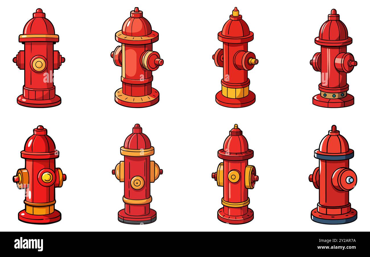 Fire hydrant icon. Set of red fire hydrant icons isolated on white ...