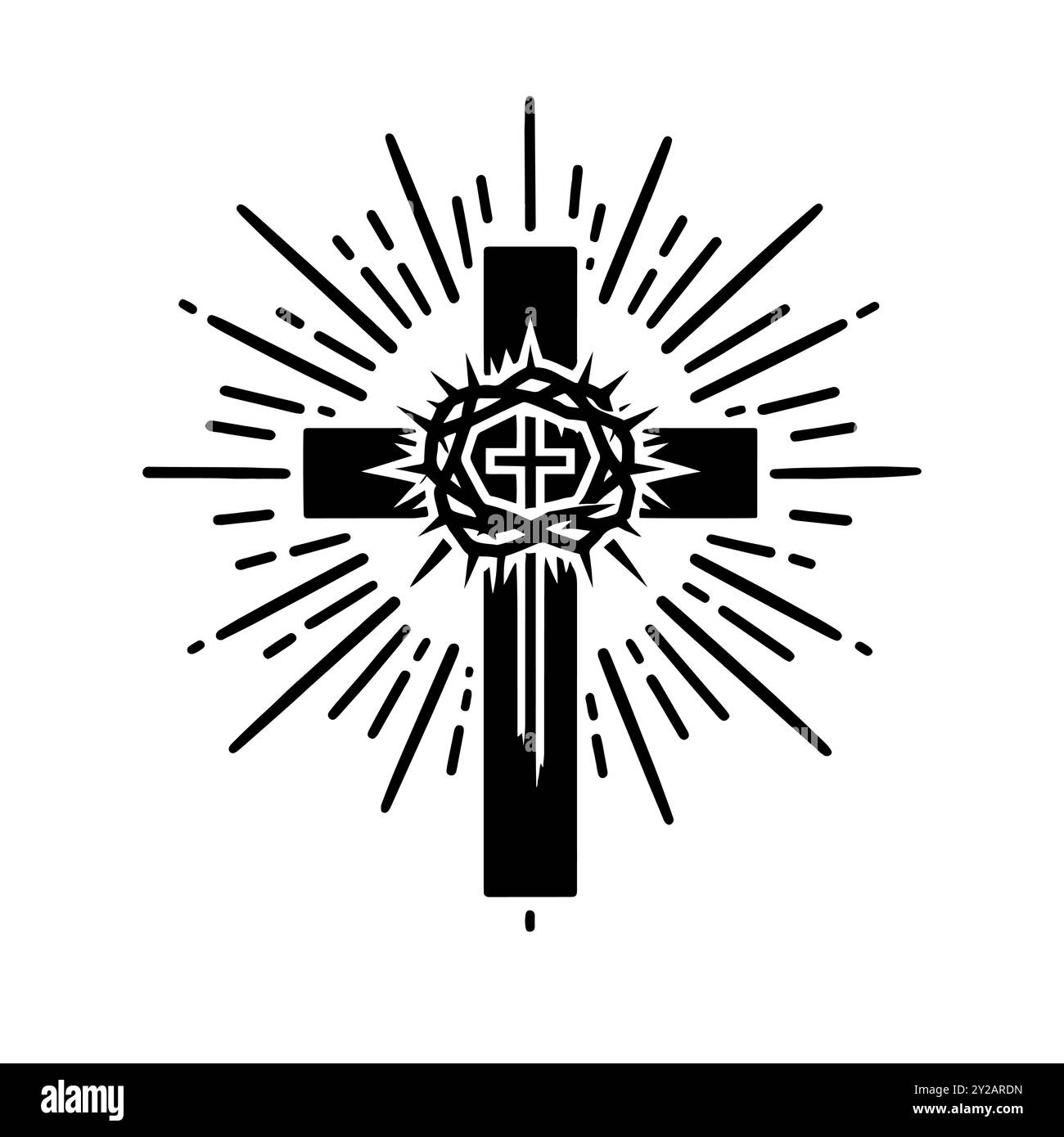 Christian cross with crown of thorns icon. Black silhouette of a ...