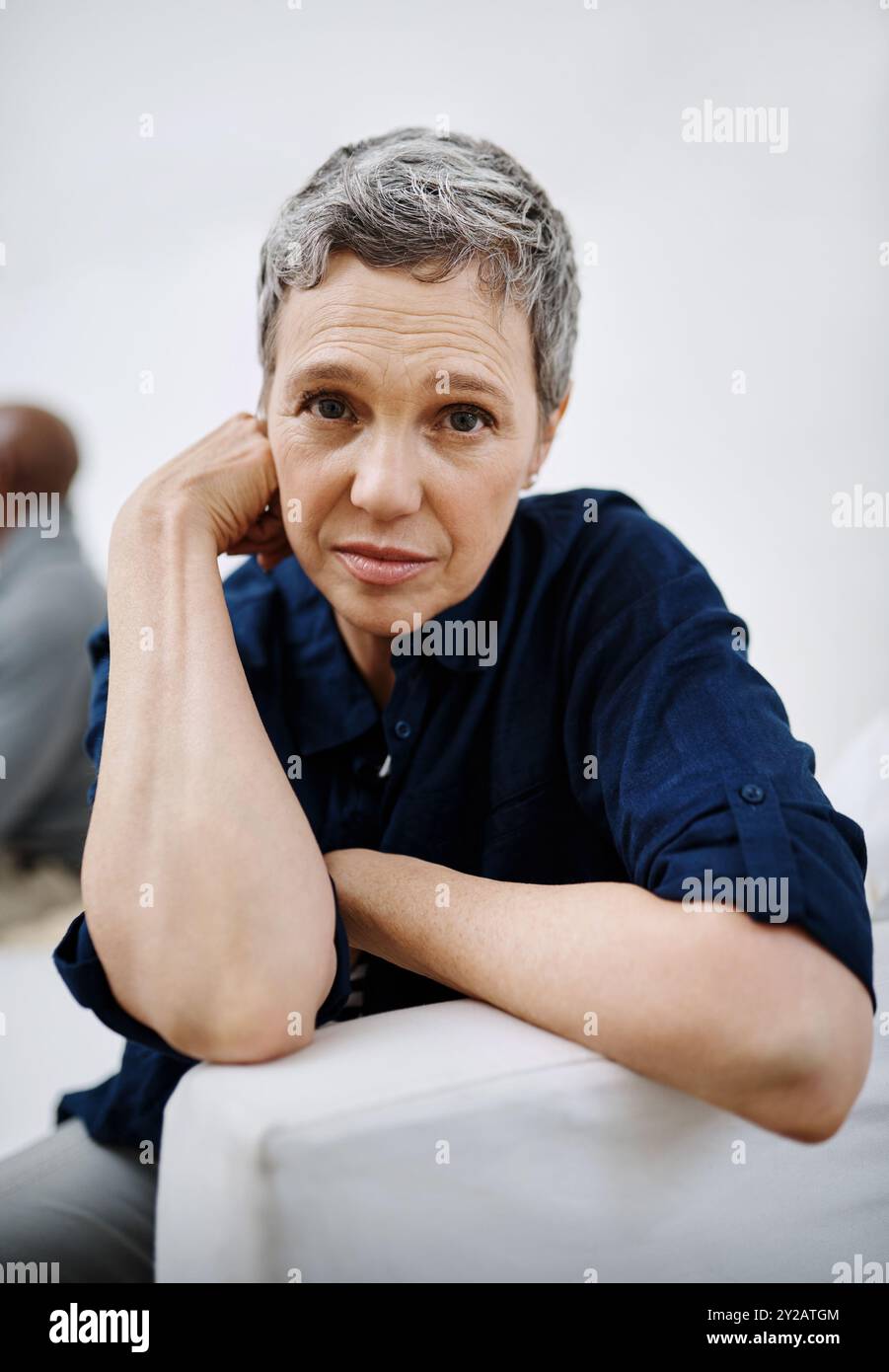 Portrait, divorce and senior woman with stress in home for fight ...