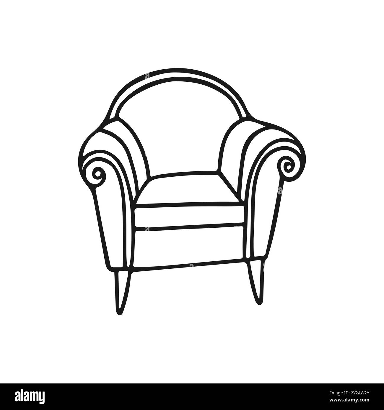 Armchair contour lineart in Provencal style, simple doodle drawing icon ...